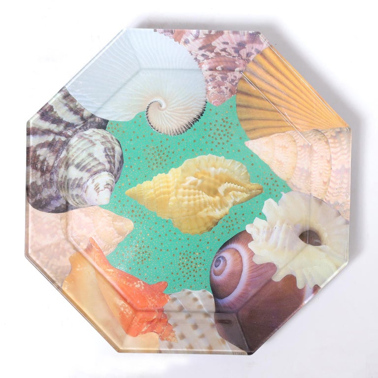 Set of Eight Reverse Decoupage Seashell Glass Plates by Pablo Manzoni ...