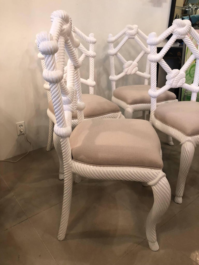 Kelly Wearstler Rope Wood Nautical Beach Side Dining Chairs White ...