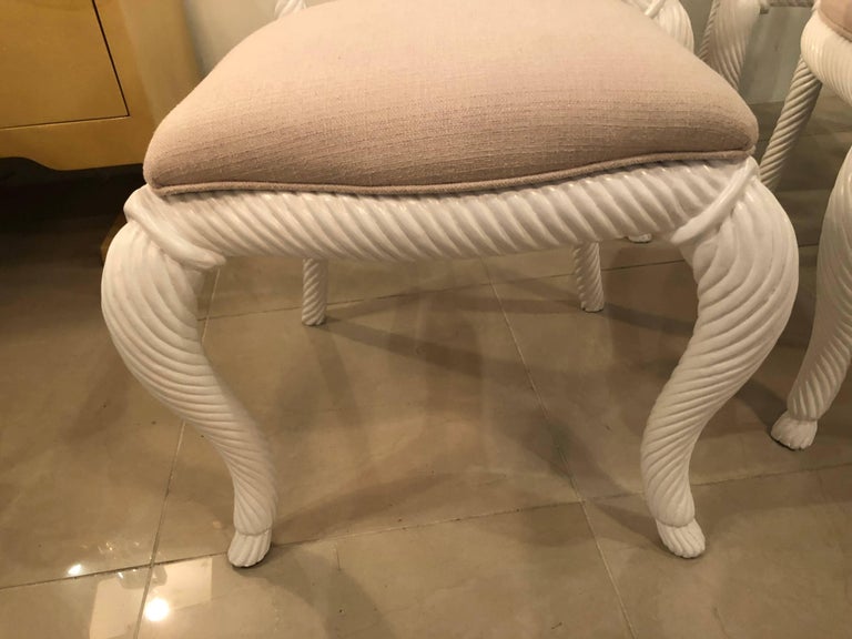 Kelly Wearstler Rope Wood Nautical Beach Side Dining Chairs White ...