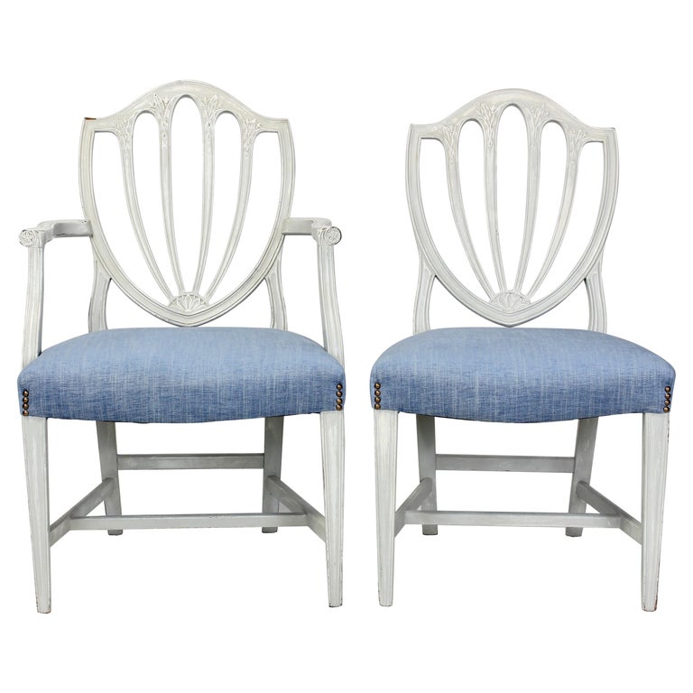 Set of Eight Shield Back Painted Dining Chairs at 1stDibs