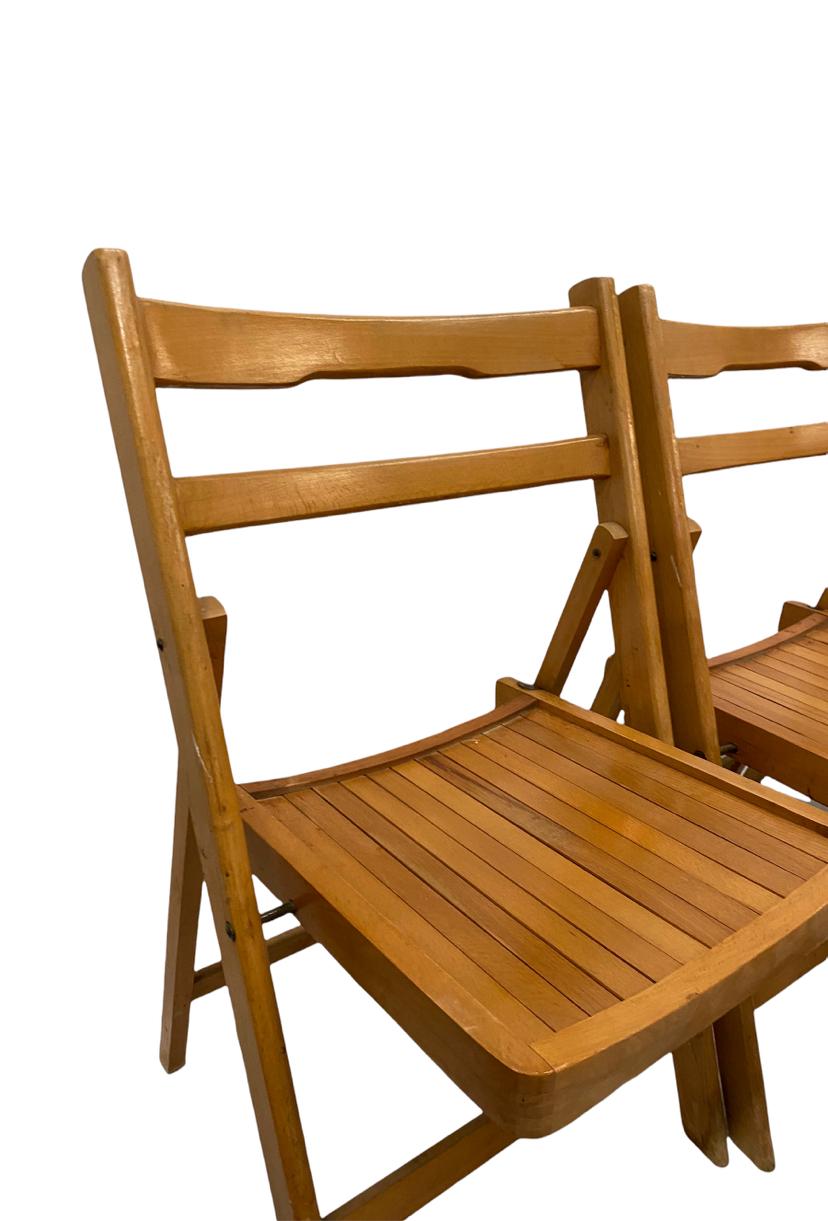 Set of Eight Slatted Wood Folding Chairs For Sale at 1stDibs