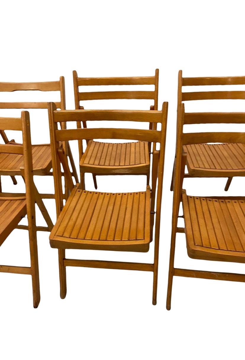 Set of Eight Slatted Wood Folding Chairs For Sale at 1stDibs