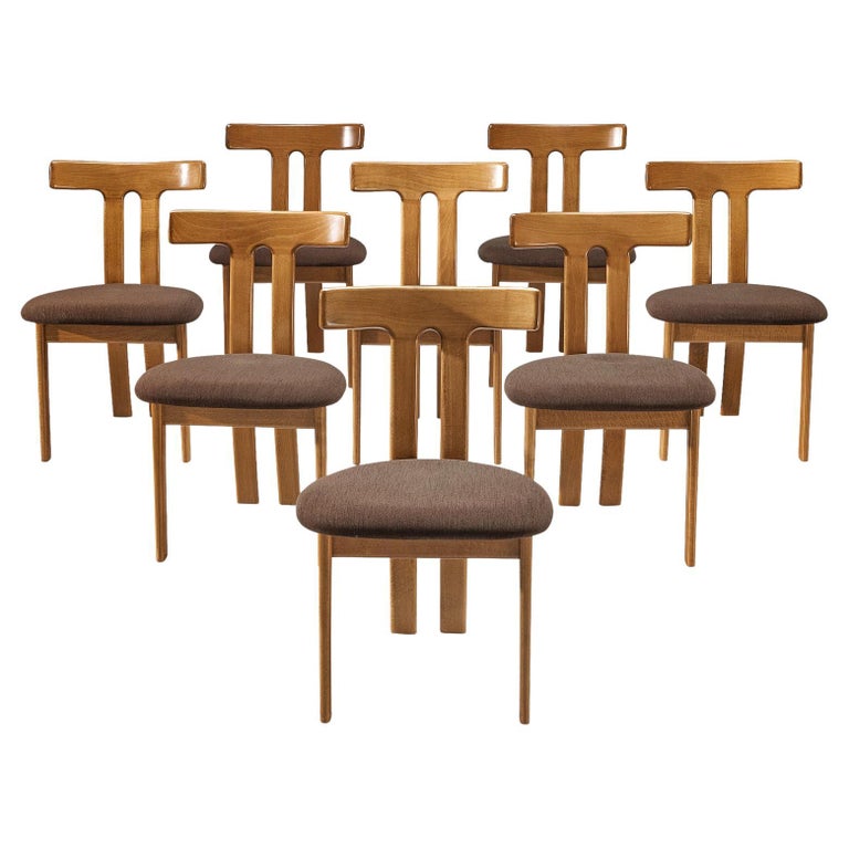 Set of Eight 'T-shape' Dining Chairs in Brown Upholstery at 1stDibs