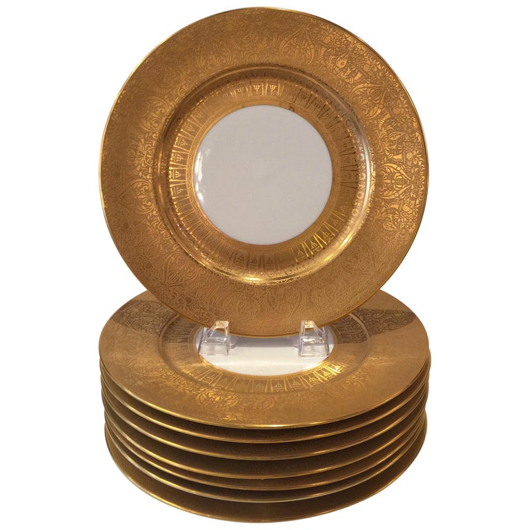 Set of Eight Thick Gold Embossed Dinner/Service Plates Heinrich and Co ...