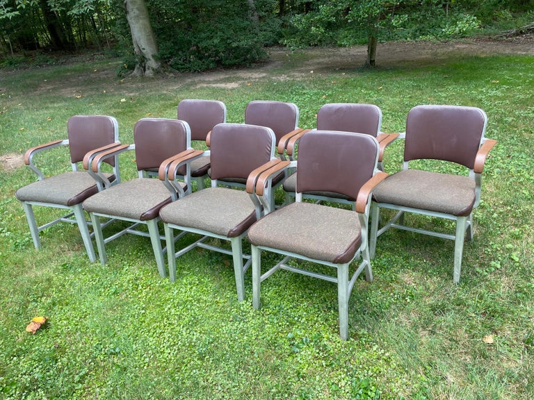 Set of Eight Vintage Emeco Aluminum Arm Chairs For Sale at 1stDibs
