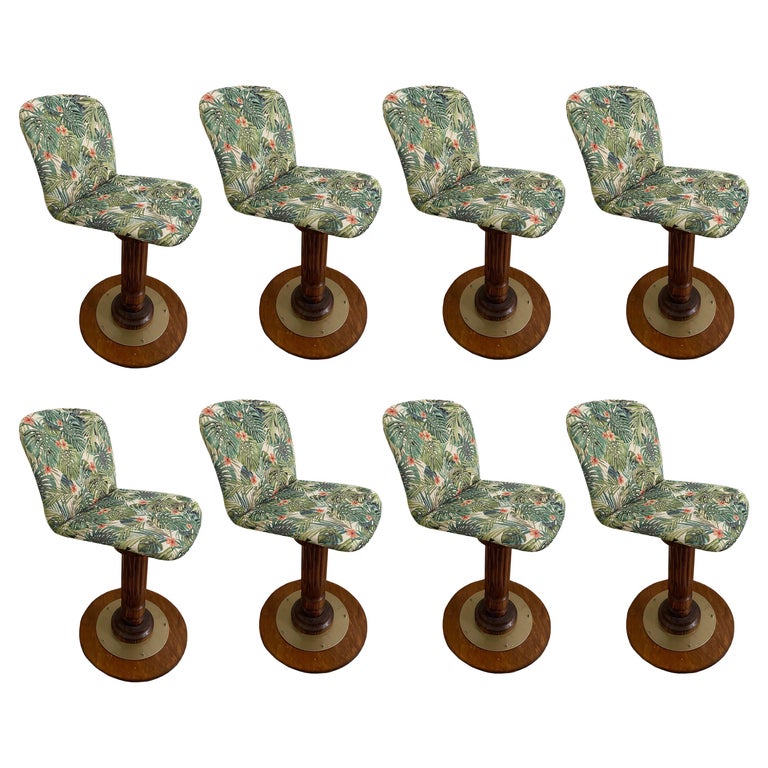 Set of Eight Vintage Flowers and Wood Swivel Bar Stools, Germany, 1960s ...