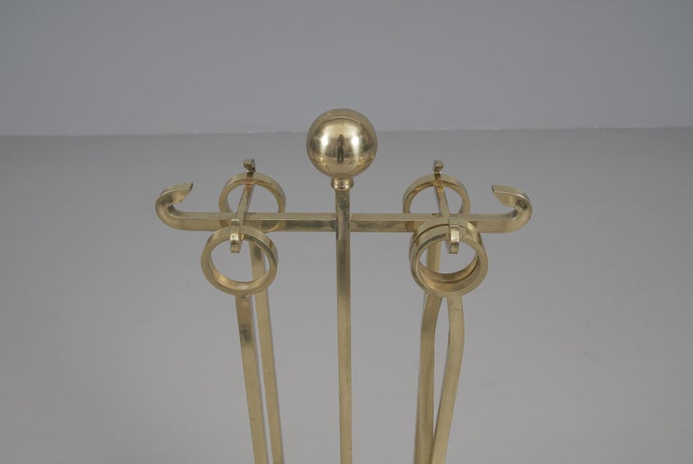 Set of Elegant Four Arts and Crafts Fire Utensils on a Matching Stand ...