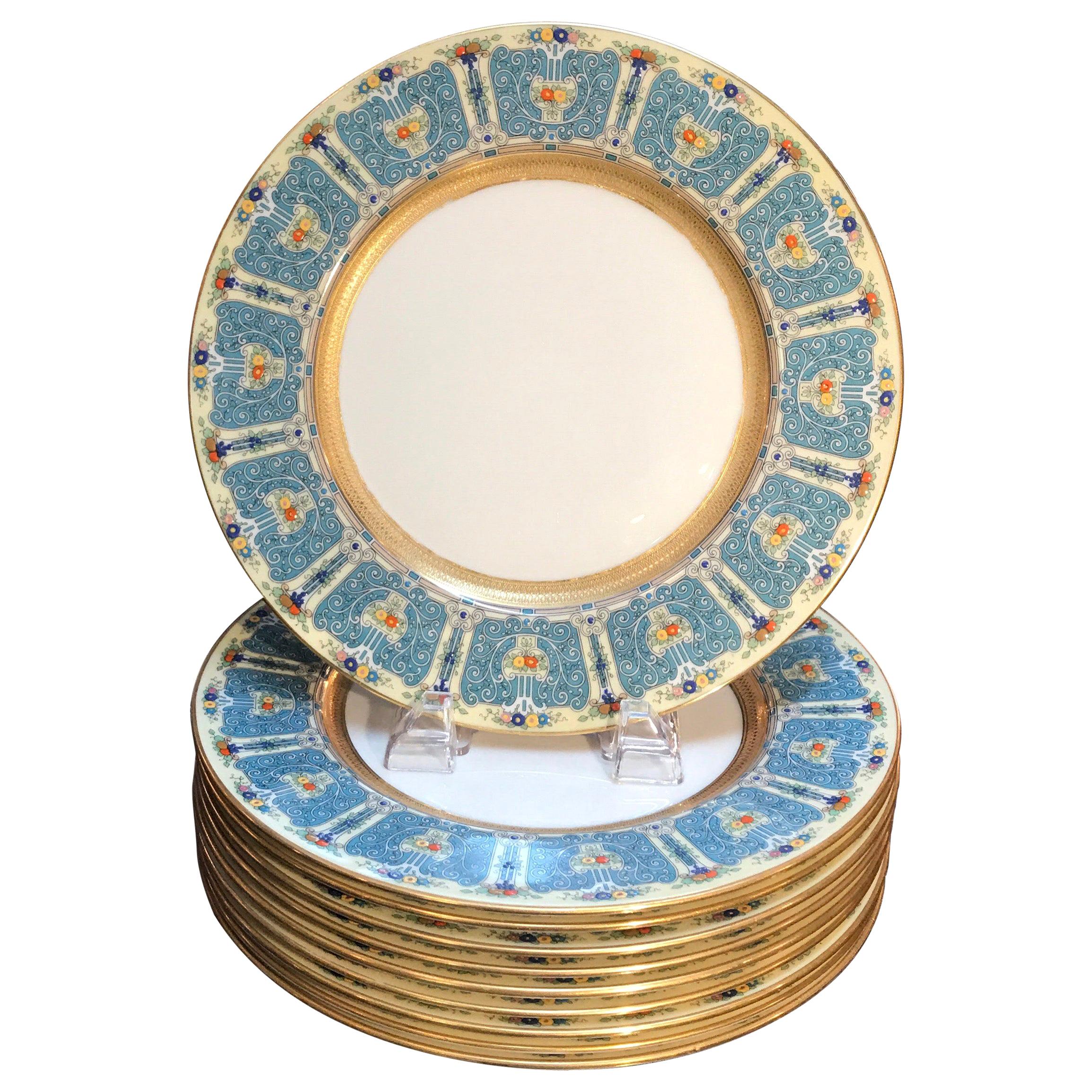 Set of Eleven Hand Enameled Dinner Service Plates For Sale at 1stDibs