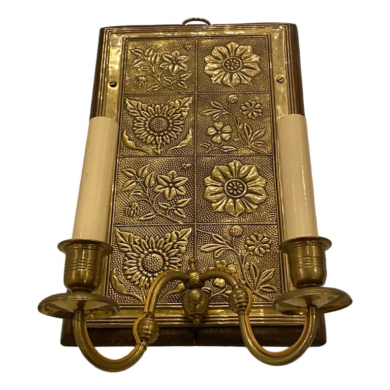 Set of English Repoussé Metal Sconces, Sold Per Pair For Sale at 1stDibs
