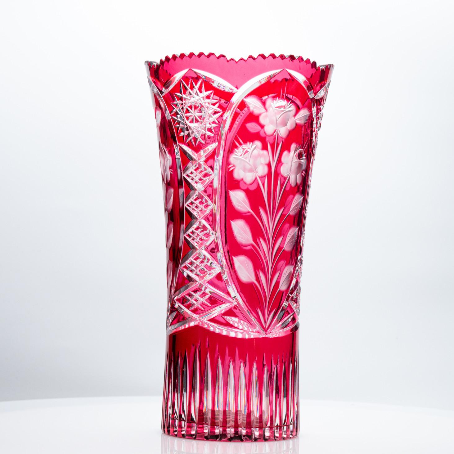 Set of Exquise XL Vases, Deep Rose Red Crystal, Czech Republic and ...