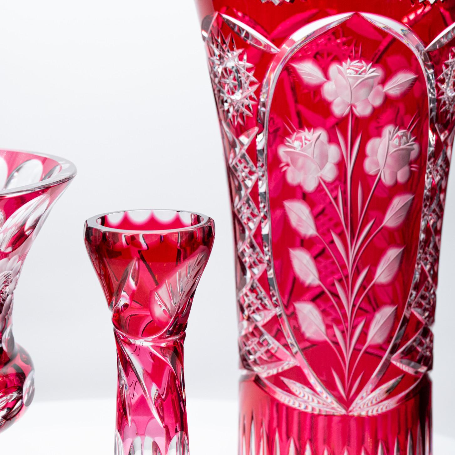 Set of Exquise XL Vases, Deep Rose Red Crystal, Czech Republic and ...
