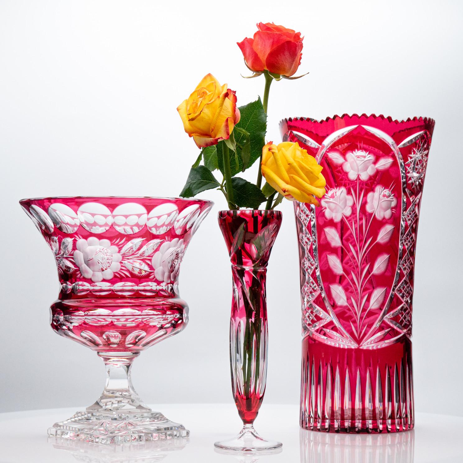 Set of Exquise XL Vases, Deep Rose Red Crystal, Czech Republic and ...