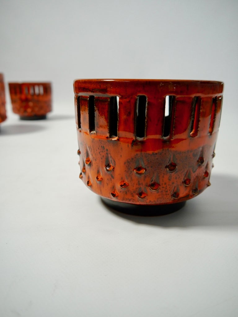 Set of Fiery Orange West German Ceramic Flower Pots / Cachepots For ...
