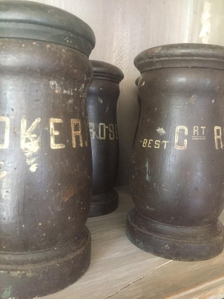 Set of Five 18th Century Wooden Pigment Jars For Sale at 1stDibs