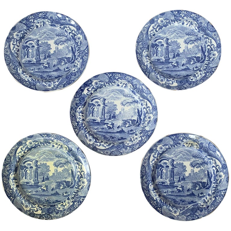 Set of Five 19th Century English Blue and White Copeland Spode ...