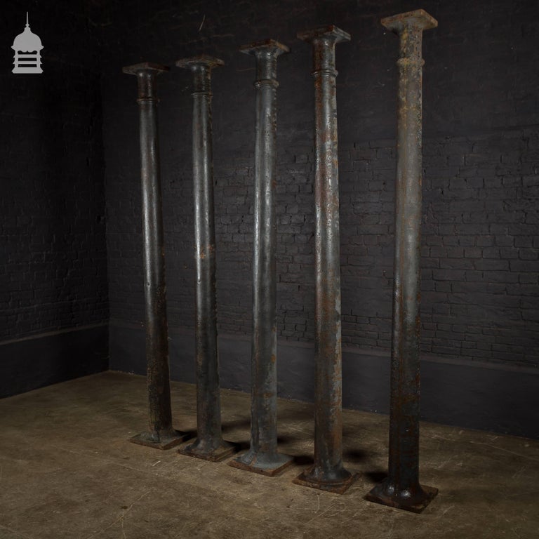 Set of Five 19th Century Industrial Cast Iron Columns, Pillars ...
