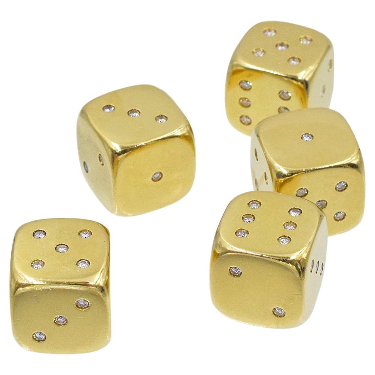 Set of Five 22k Yellow Gold and Diamond Dice at 1stDibs | gold dice