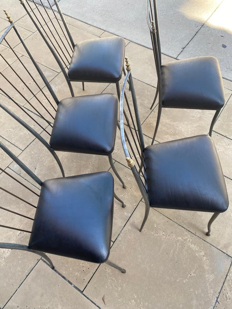 Set of Five '5' Paris, France Cafe Steel Chairs with Ostrich Leather ...