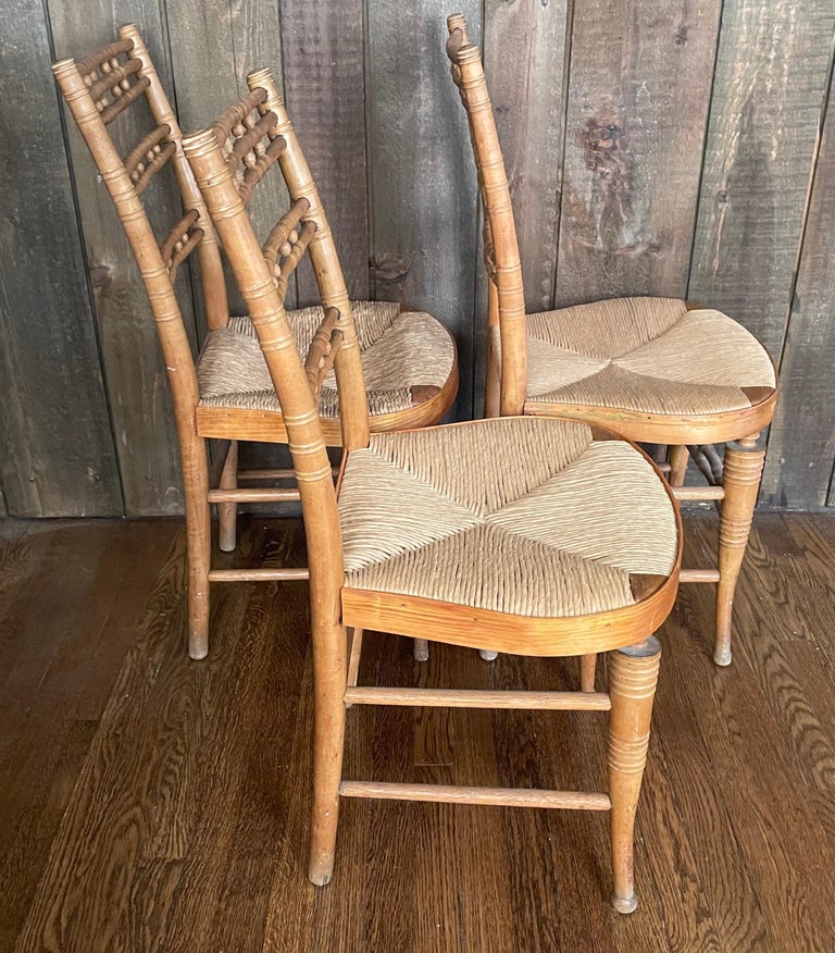 Set of Five American Turned Wood Rush Chairs For Sale at 1stDibs