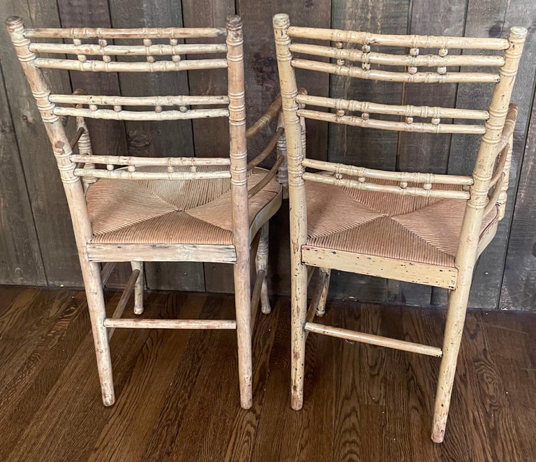 Set of Five American Turned Wood Rush Chairs For Sale at 1stDibs