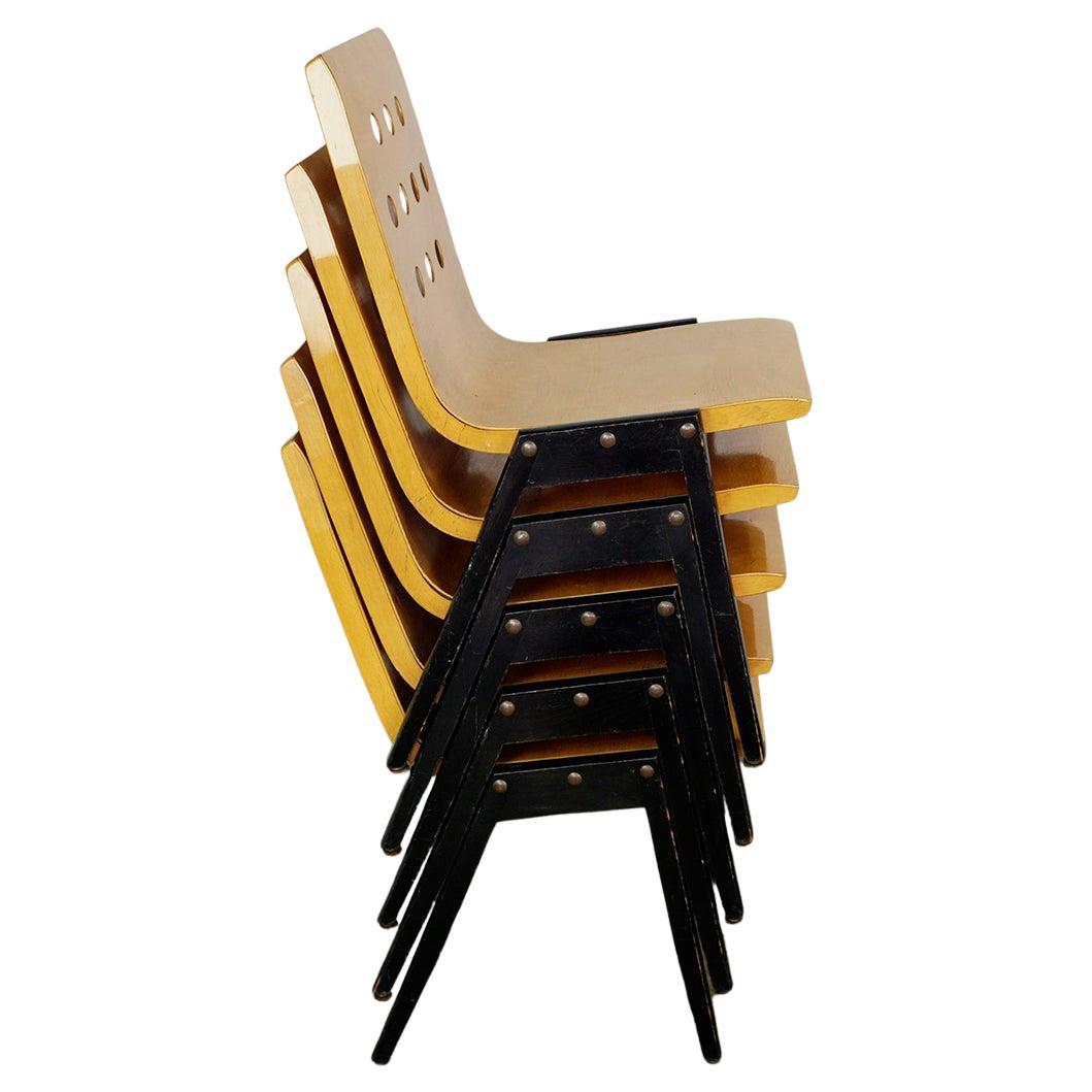 Set of Four Black Austrian Midcentury Roland Rainer Stacking Chairs at ...