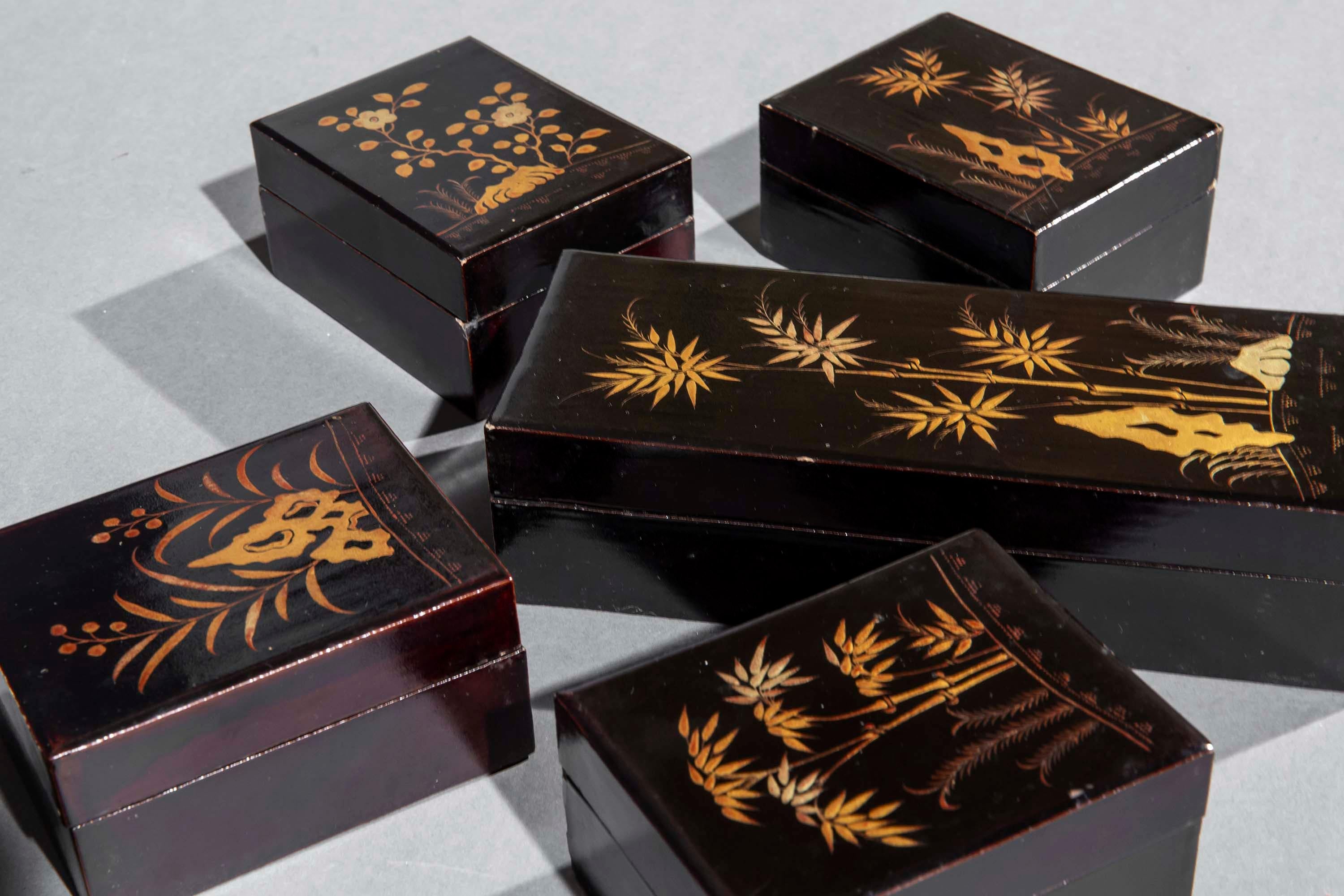 Set of Five Chinese Export Lacquer Boxes For Sale at 1stDibs