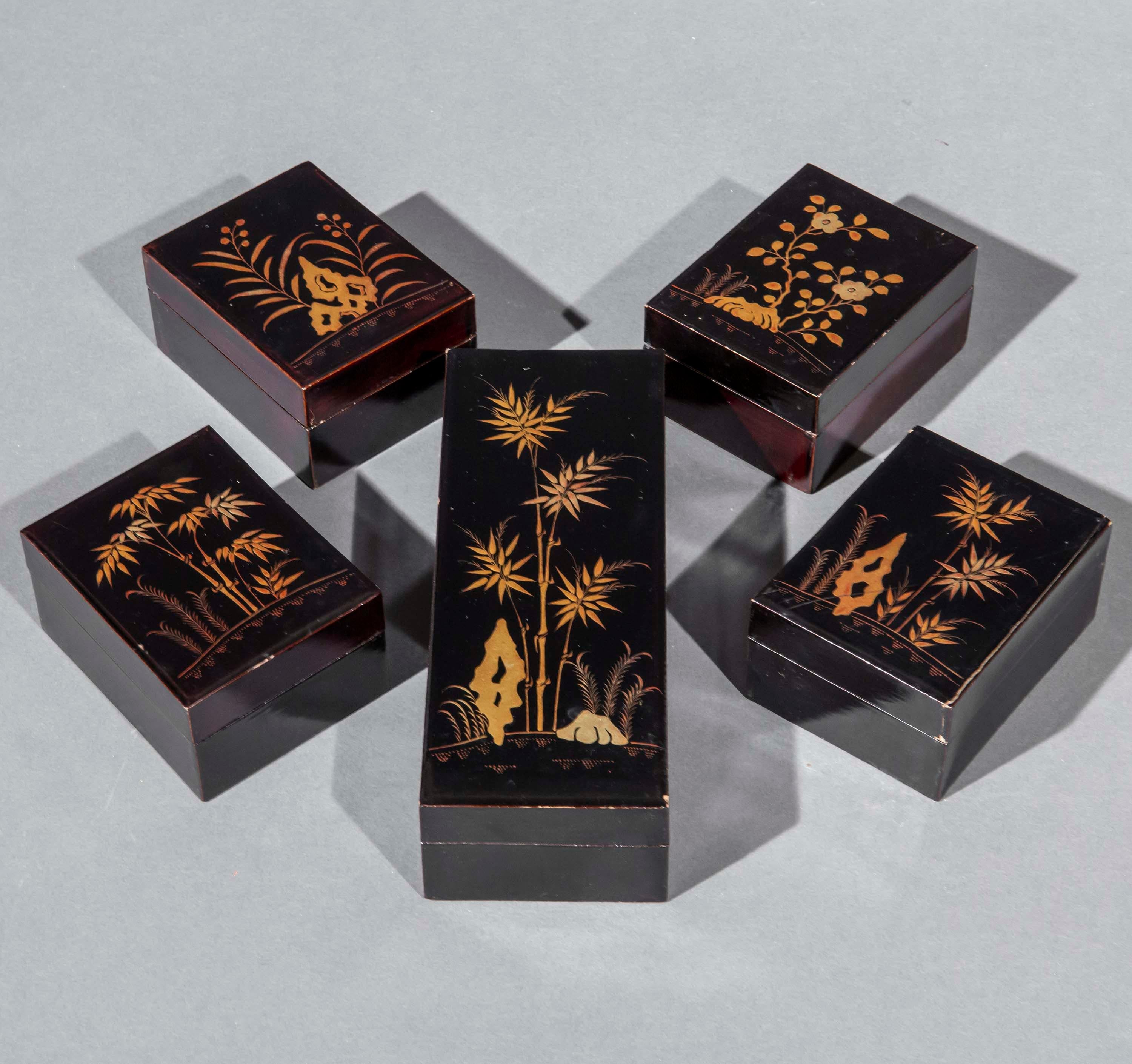 Set of Five Chinese Export Lacquer Boxes For Sale at 1stDibs