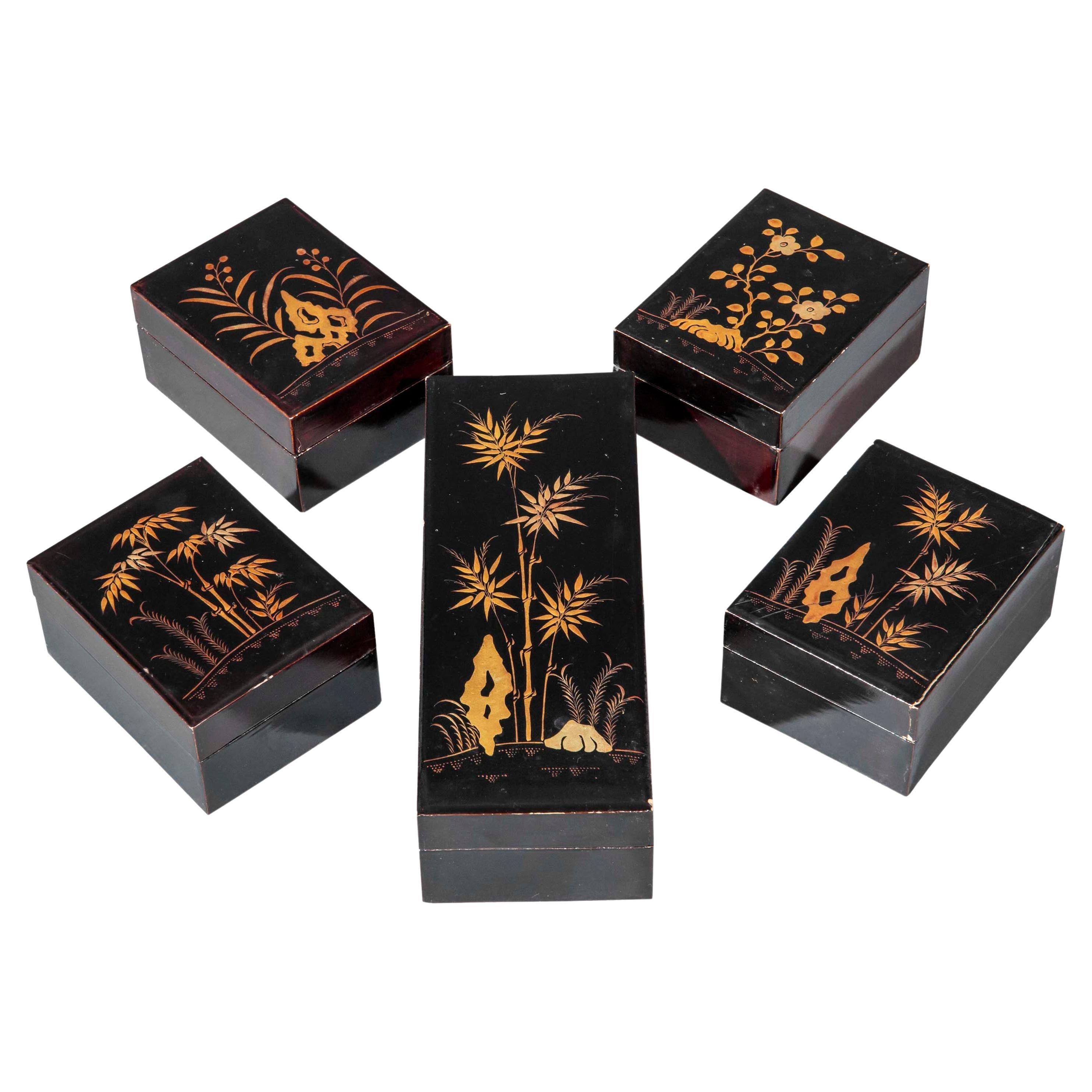 Set of Five Chinese Export Lacquer Boxes For Sale at 1stDibs