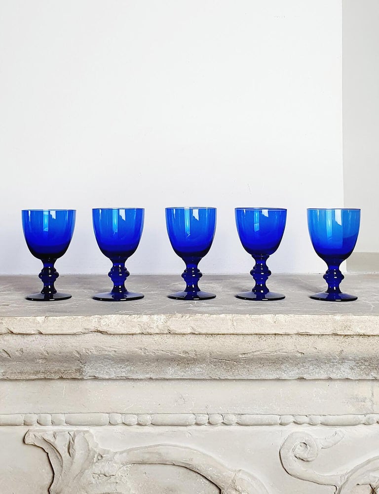 Set of Five Dark Blue Glasses For Sale at 1stDibs