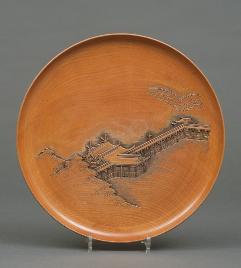 Set of five Japanese plates with carvings of the Itsukushima Shrine by ...
