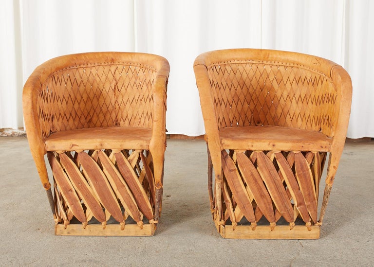 Set of Five Mexican Leather and Cedar Equipale Chairs at 1stDibs