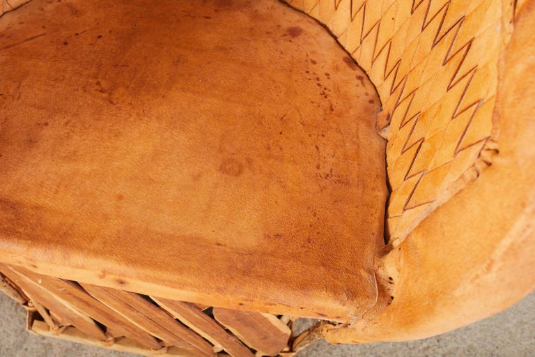 Set of Five Mexican Leather and Cedar Equipale Chairs at 1stDibs