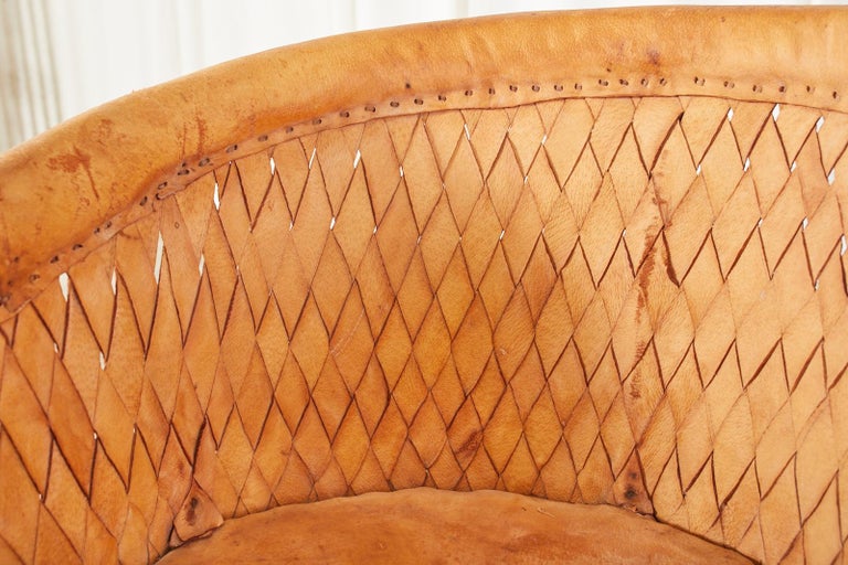 Set of Five Mexican Leather and Cedar Equipale Chairs at 1stDibs