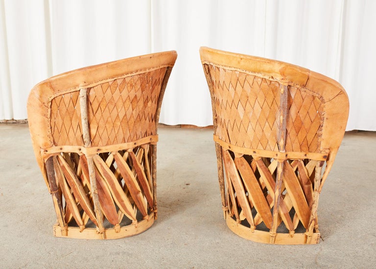 Set of Five Mexican Leather and Cedar Equipale Chairs at 1stDibs