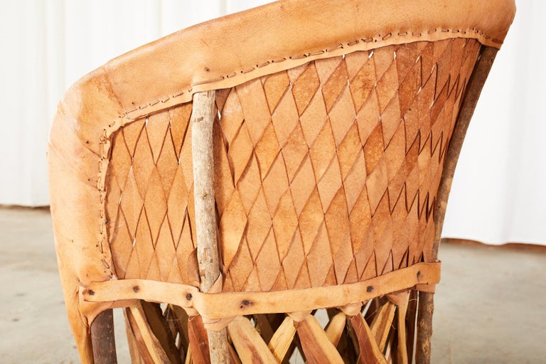 Set of Five Mexican Leather and Cedar Equipale Chairs at 1stDibs