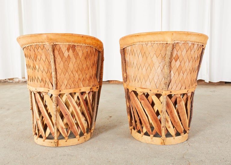 Set of Five Mexican Leather and Cedar Equipale Chairs at 1stDibs