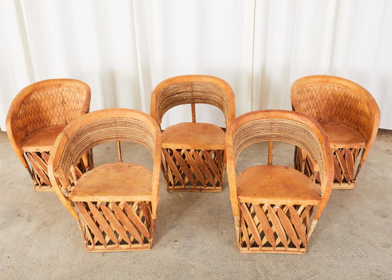Set of Five Mexican Leather and Cedar Equipale Chairs at 1stDibs