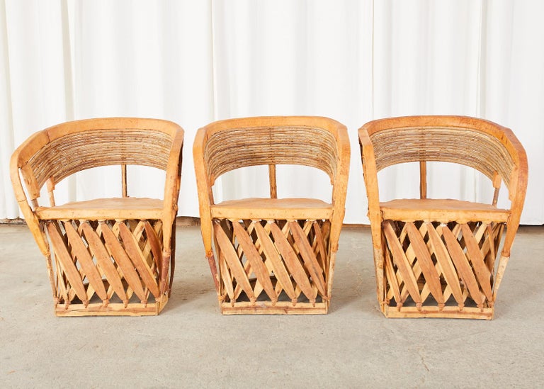 Set of Five Mexican Leather and Cedar Equipale Chairs at 1stDibs