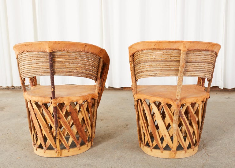 Set of Five Mexican Leather and Cedar Equipale Chairs at 1stDibs