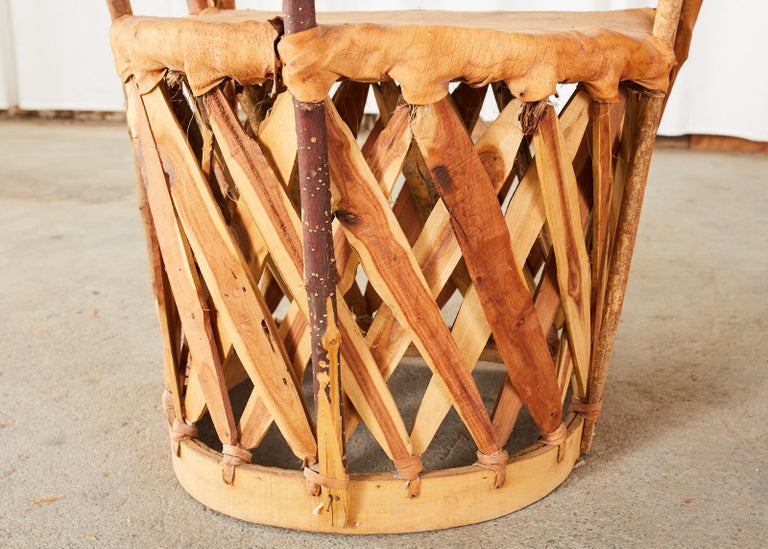 Set of Five Mexican Leather and Cedar Equipale Chairs at 1stDibs