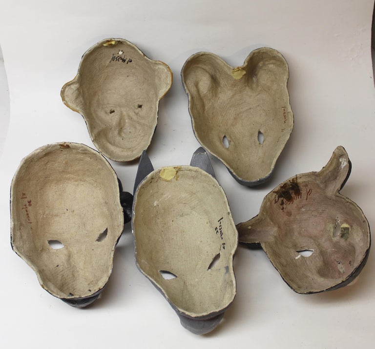 Set of Five Papier Mâché Animal Masks For Sale at 1stDibs