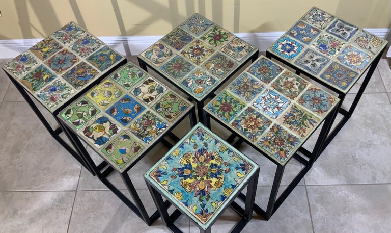 Set of Five Vintage Ceramic Square Tile Side Tables For Sale at 1stDibs