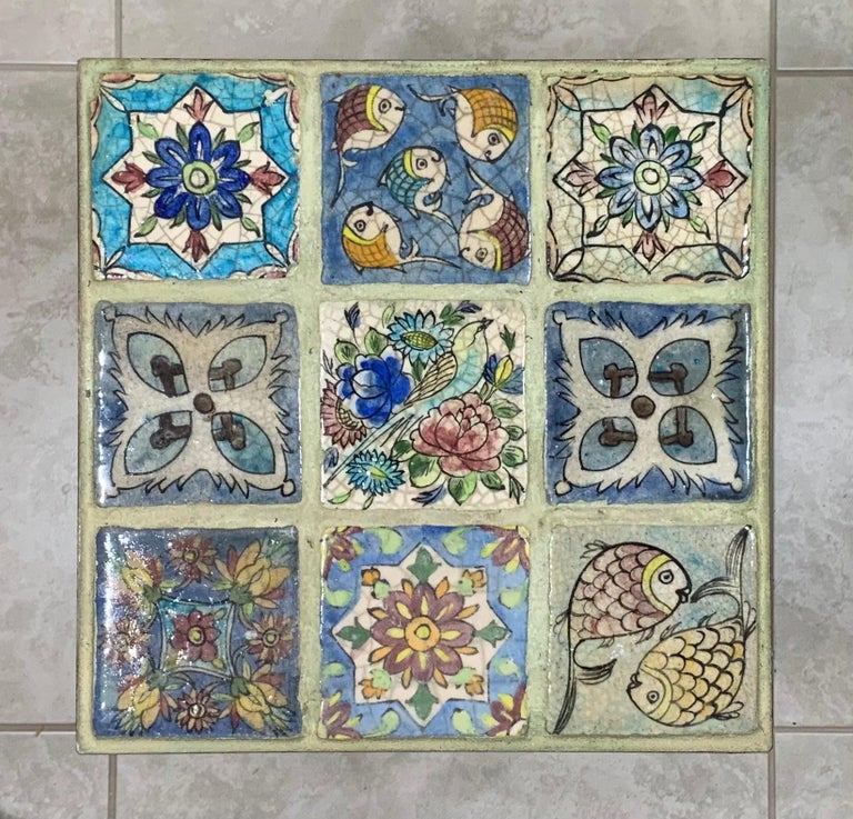 Set of Five Vintage Ceramic Square Tile Side Tables For Sale at 1stDibs
