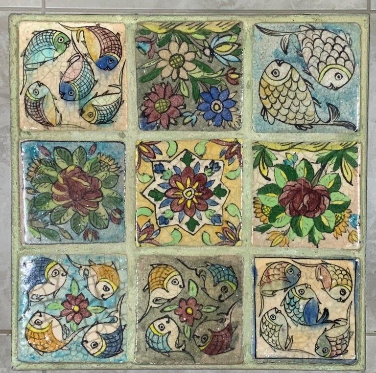 Set of Five Vintage Ceramic Square Tile Side Tables For Sale at 1stDibs