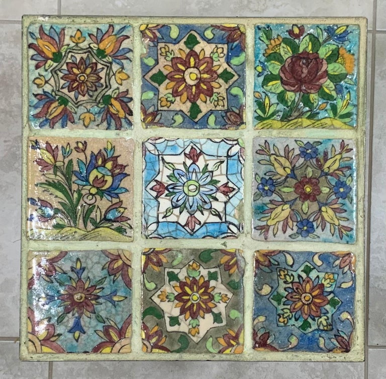 Set of Five Vintage Ceramic Square Tile Side Tables For Sale at 1stDibs