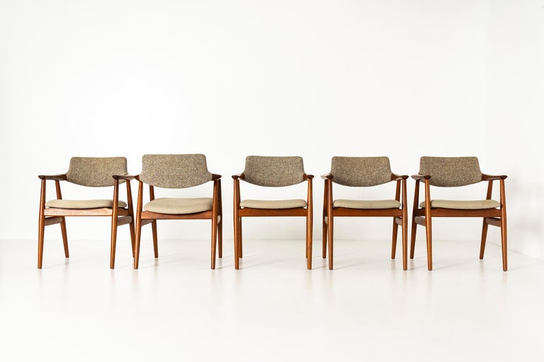 Set of Five Vintage Danish Teak Armchairs, Model 53, by Erik Kirkegaard ...