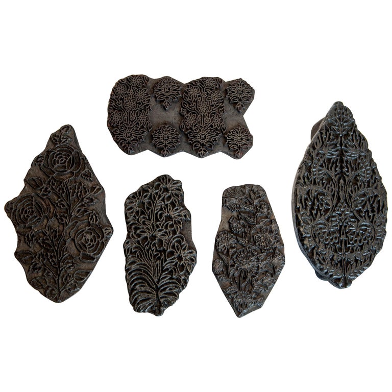 Set of Five Vintage Wooden Printing Blocks from India, Late 20th ...