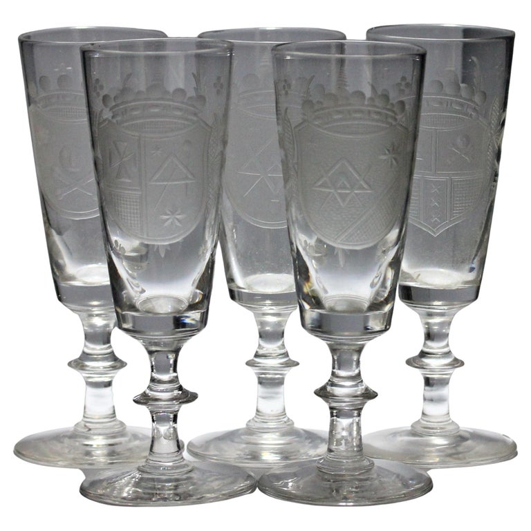 Set of Five William IV/Early Victorian Armorial-Engraved Masonic Ale ...