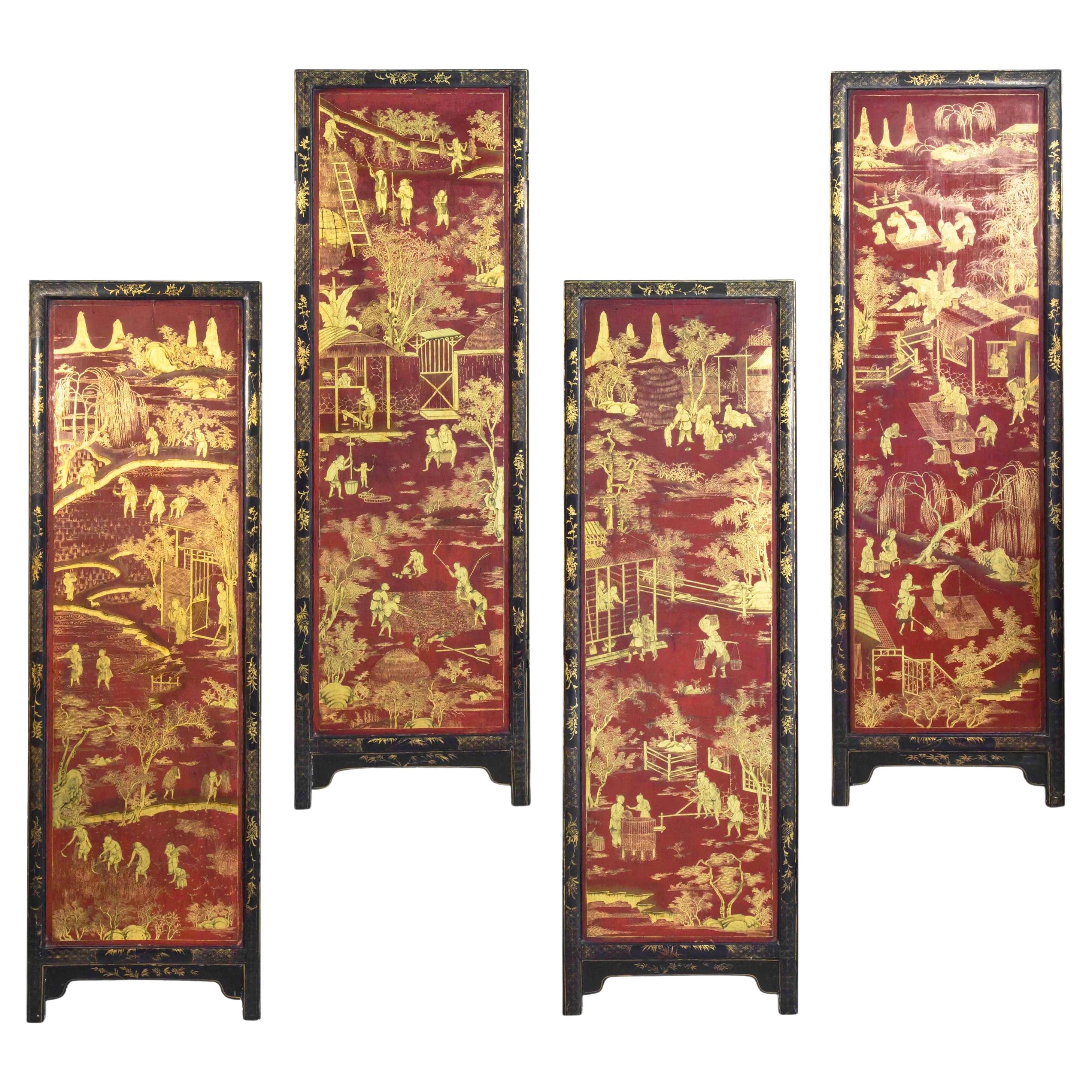 18th Century Four Lacquer Panels For Sale at 1stDibs