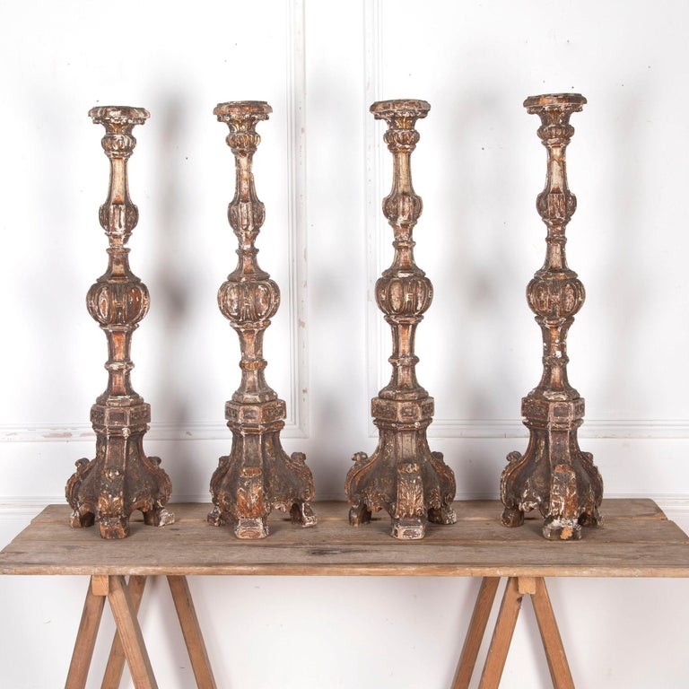 Set of Four 18th Century Italian Altar Candlesticks For Sale at 1stDibs